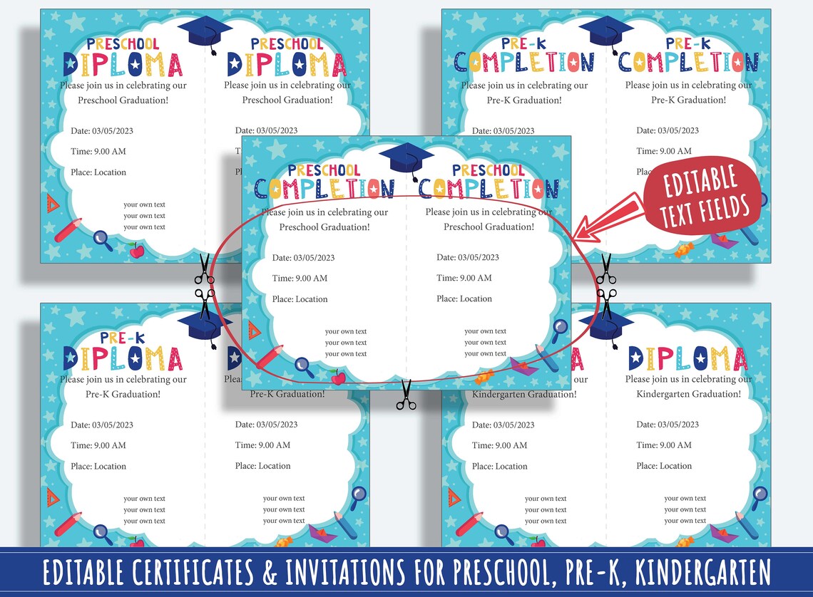 Certificate of Completion Editable End of Year Diplomas - Etsy