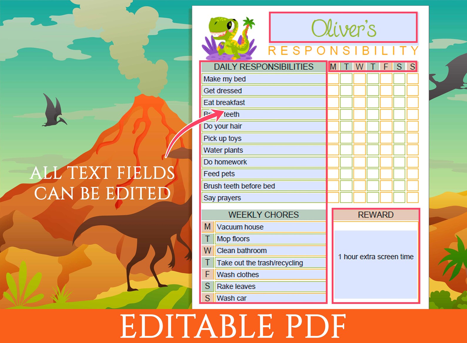 Chore Chart for Kids Custom, Responsibility Chart Printable, Fully ...