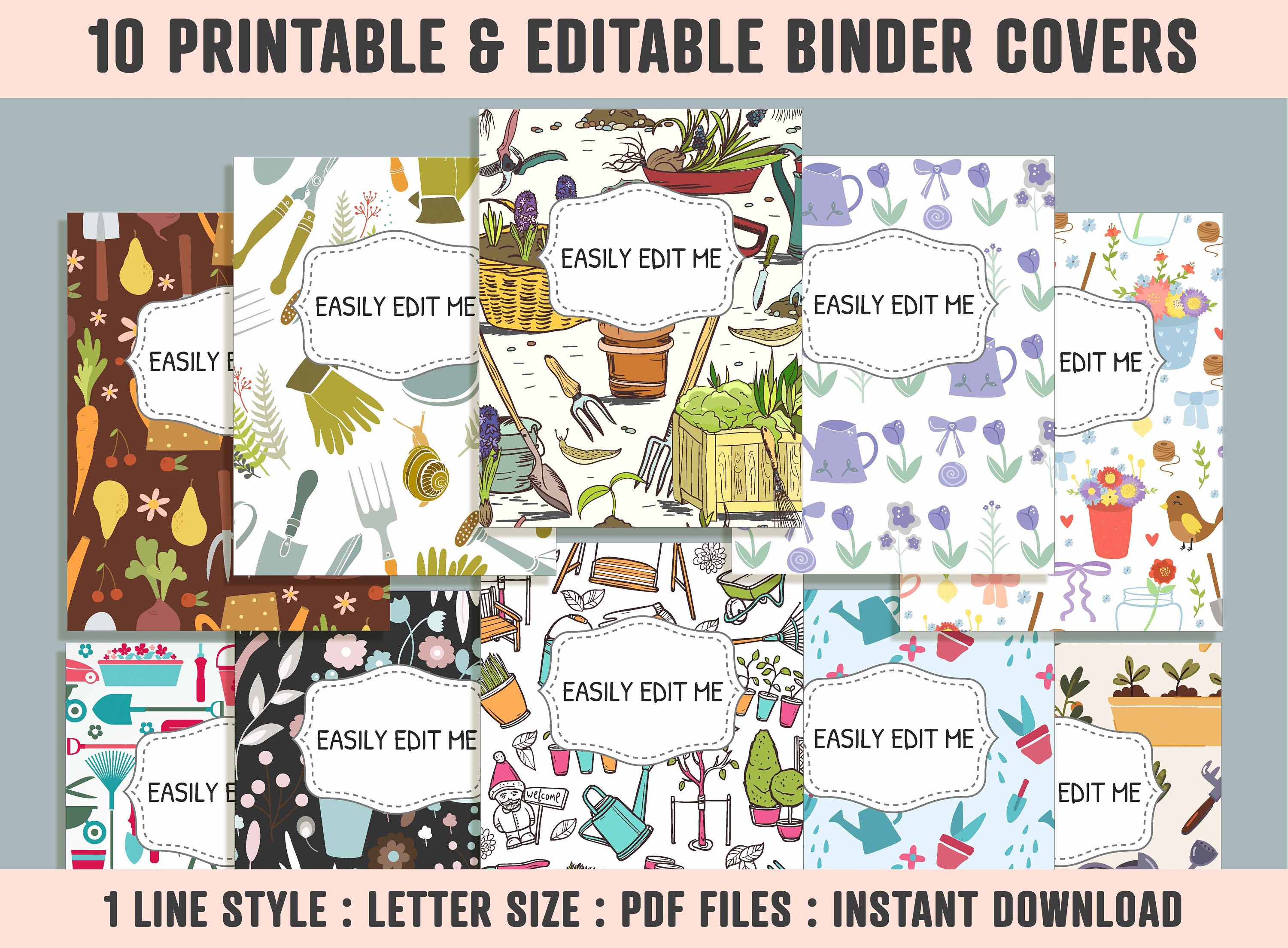 Gardening Binder Cover, 10 Printable & Editable Binder Coversspines ...