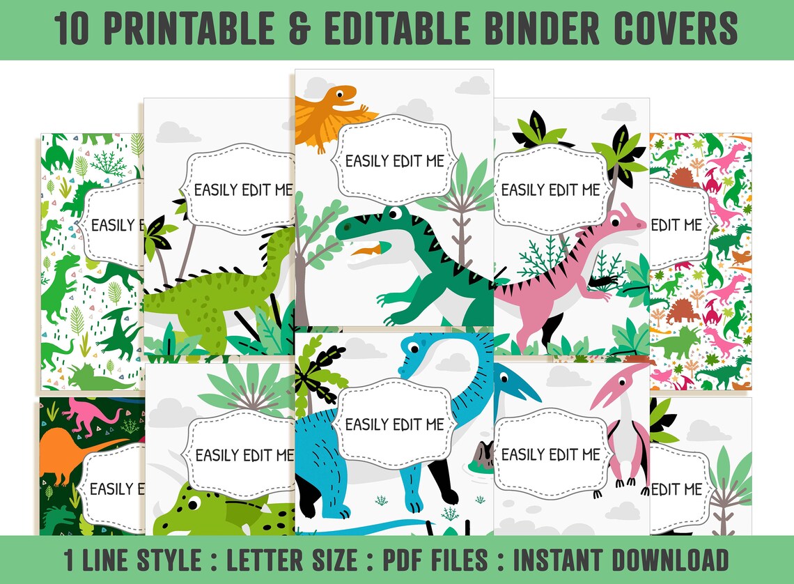 Dinosaur Binder Cover 10 Printable & Editable Coversspines - Etsy