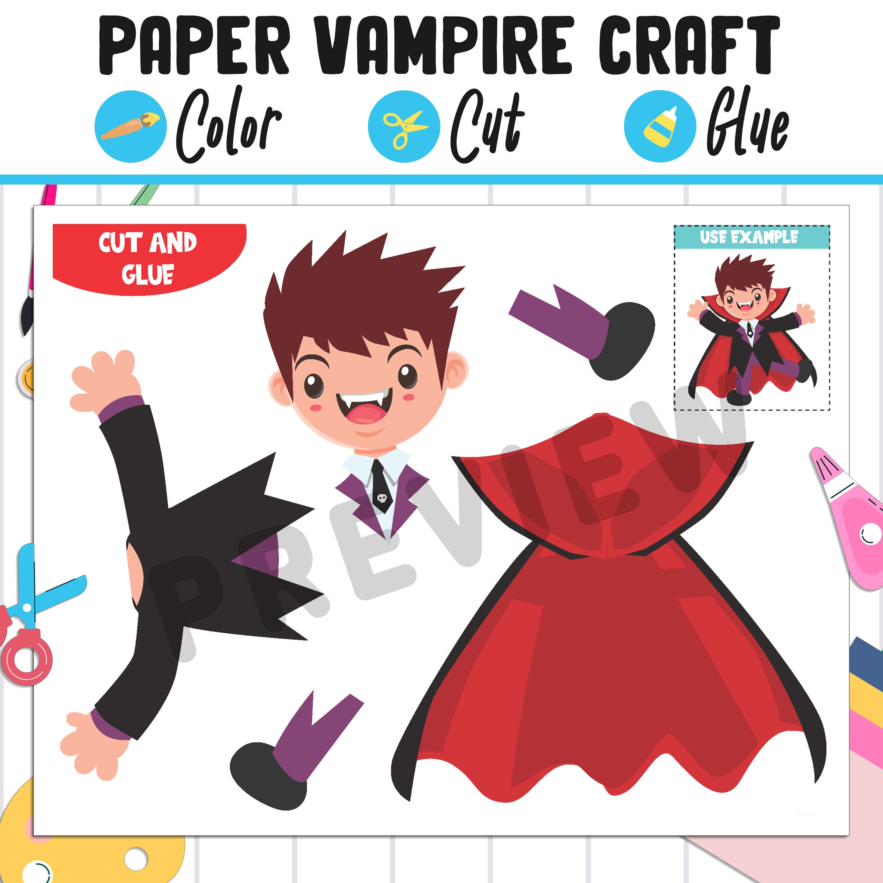 Paper Vampire Craft for Kids: Color, Cut, and Glue, a Fun Activity for ...