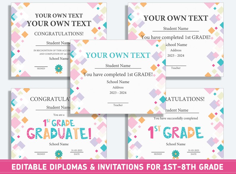 Editable 4th Grade Diploma, 1st to 8th Grade Diploma, Certificate of ...