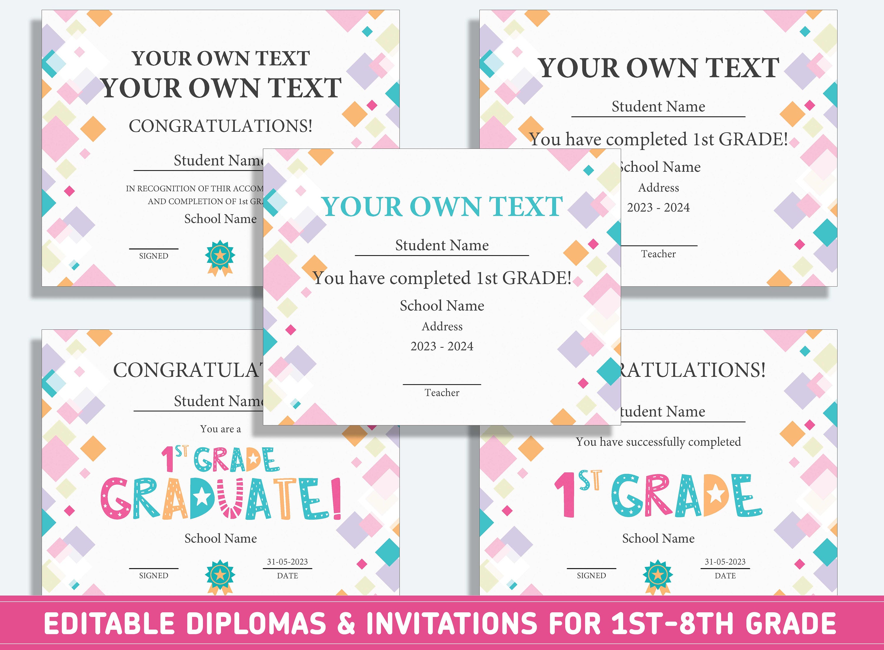 Editable 4th Grade Diploma, 1st to 8th Grade Diploma, Certificate of ...