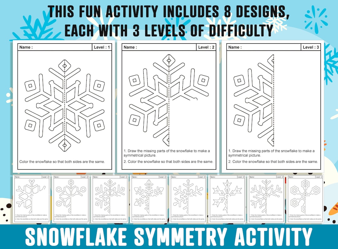 Snowflake Symmetry Activity, Snowflake Line of Symmetry, 24 Pages, 8 ...