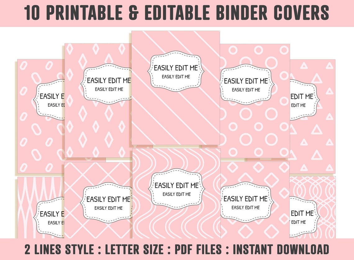 Pink Binder Cover, 10 Printable & Editable Covers+spines, Binder Insert ...