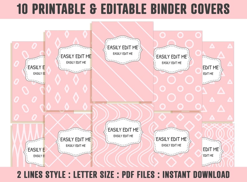 Pink Binder Cover, 10 Printable & Editable Covers+spines, Binder Insert ...
