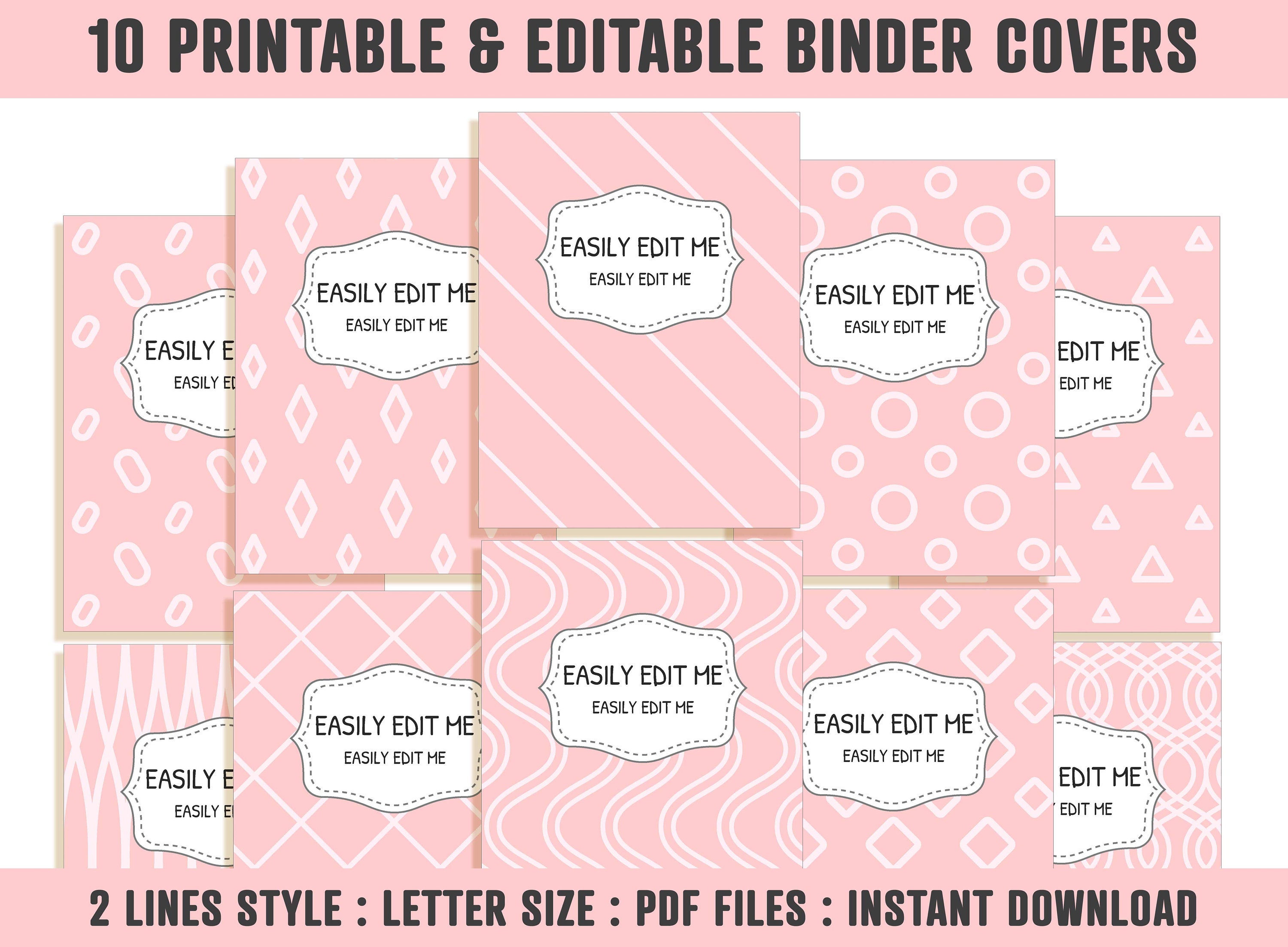 Pink Binder Cover, 10 Printable & Editable Covers+spines, Binder Insert ...