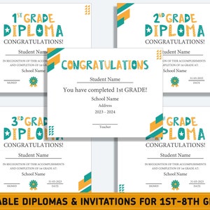 Editable First Grade, Second Grade Diploma Certificate of Completion ...