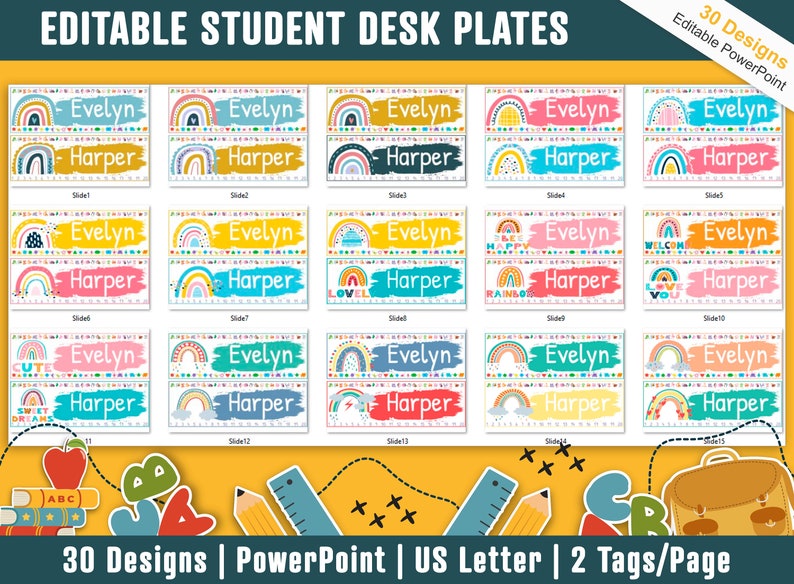 Student Desk Name Plates, 30 Printable/editable Rainbow Classroom Name ...