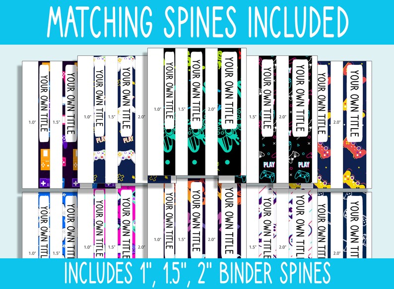 10 Editable Gamer Pattern Binder Covers, Includes 1", 1.5", 2" Spines ...