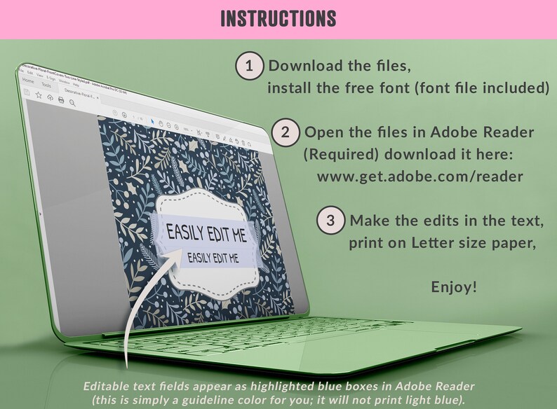 Decorative Floral Binder Cover, 10 Printable/editable Binder Covers ...