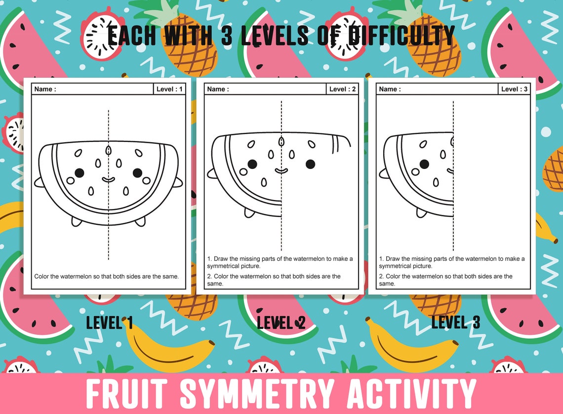 Fruit Symmetry Worksheet Fruit Theme Lines of Symmetry - Etsy