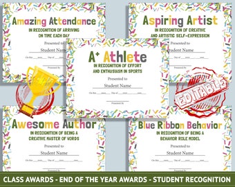Editable Preschool End of the Year Awards, Classroom Awards, Student ...