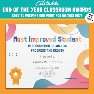 Editable Class Awards - End of the Year Awards - Student Recognition ...