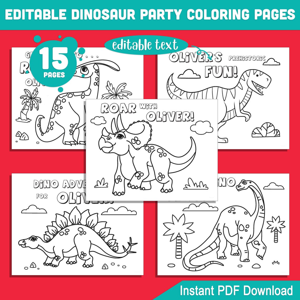 Editable Dinosaur Party Coloring Pages: 15 Fun Printable Sheets for a ...