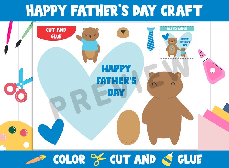Happy Father's Day Craft Activity Color, Cut, and Glue for Prek to 2nd ...