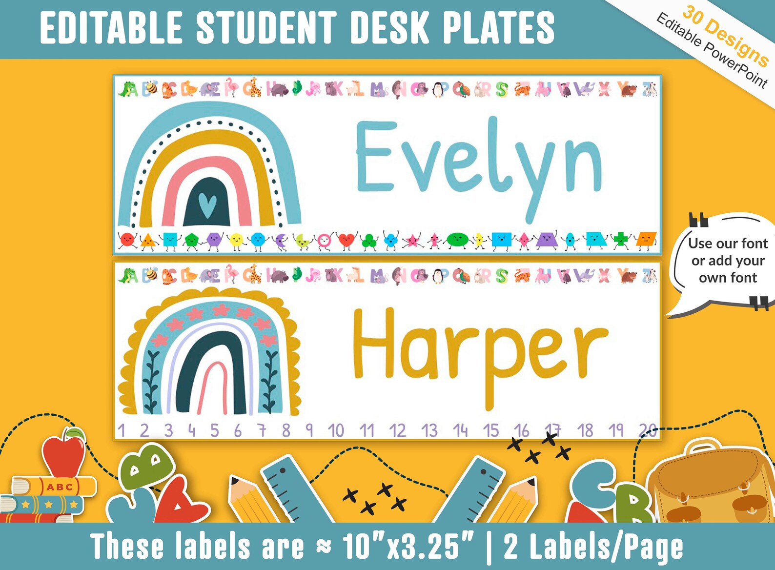 Student Desk Plates, 30 Printable/editable Cute Rainbow Classroom Name ...