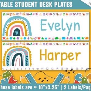 Student Desk Plates, 30 Printable/editable Cute Rainbow Classroom Name ...