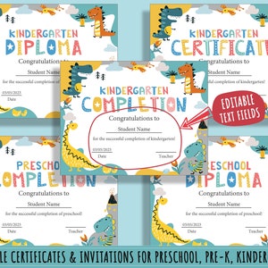 Editable Preschool Diplomas, Certificates, and Graduation Invitations ...