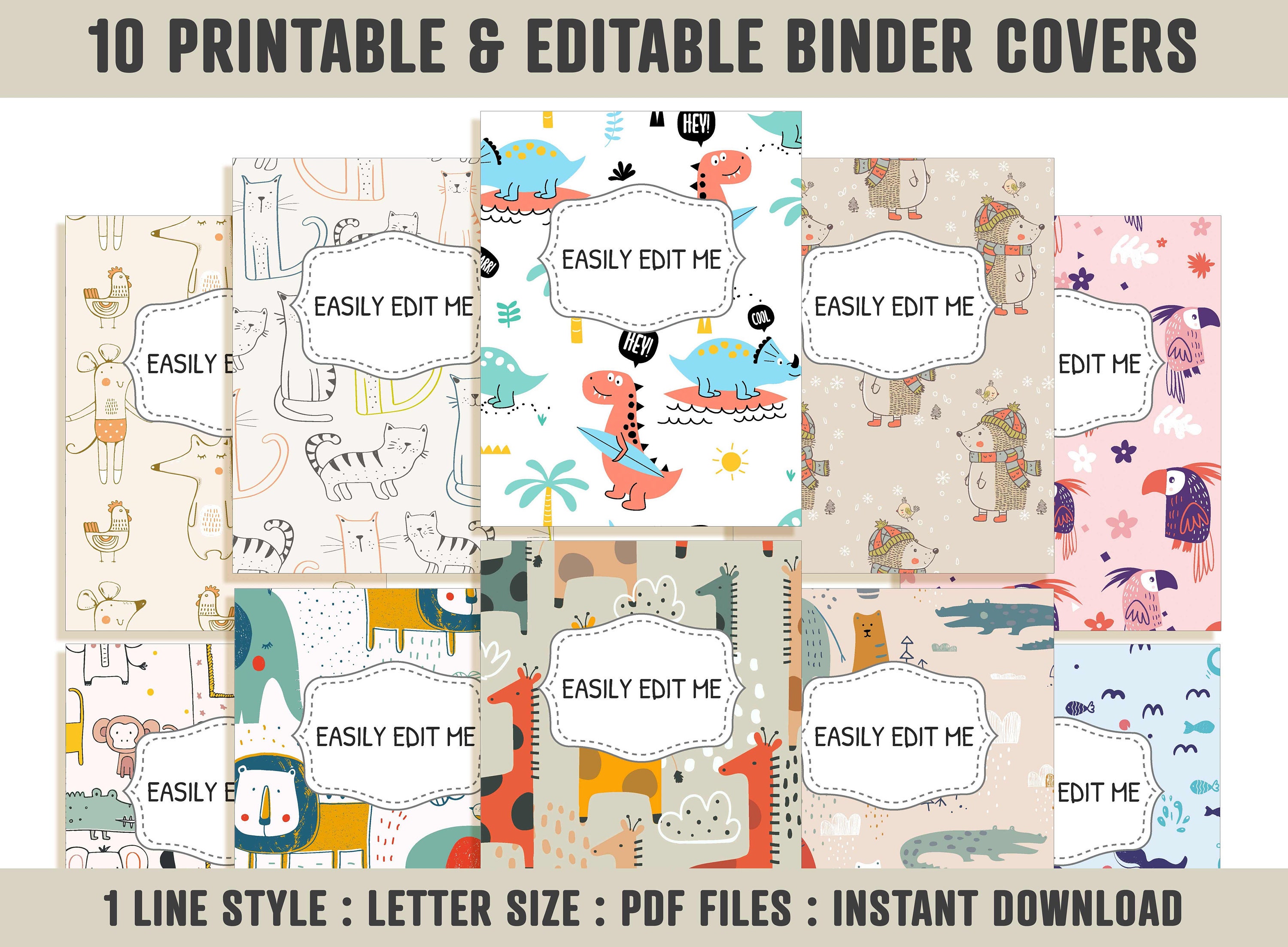 Animal Binder Covers 10 Printable/editable Binder Covers & - Etsy