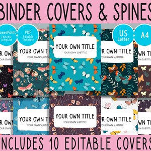 10 Editable Butterfly Binder Covers, Includes 1", 1.5", 2" Spines ...