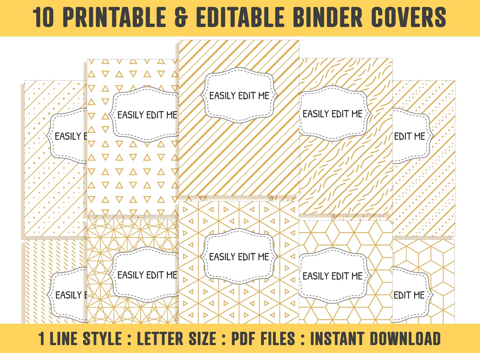 Binder Covers White and Gold 10 Printable & Editable Binder - Etsy