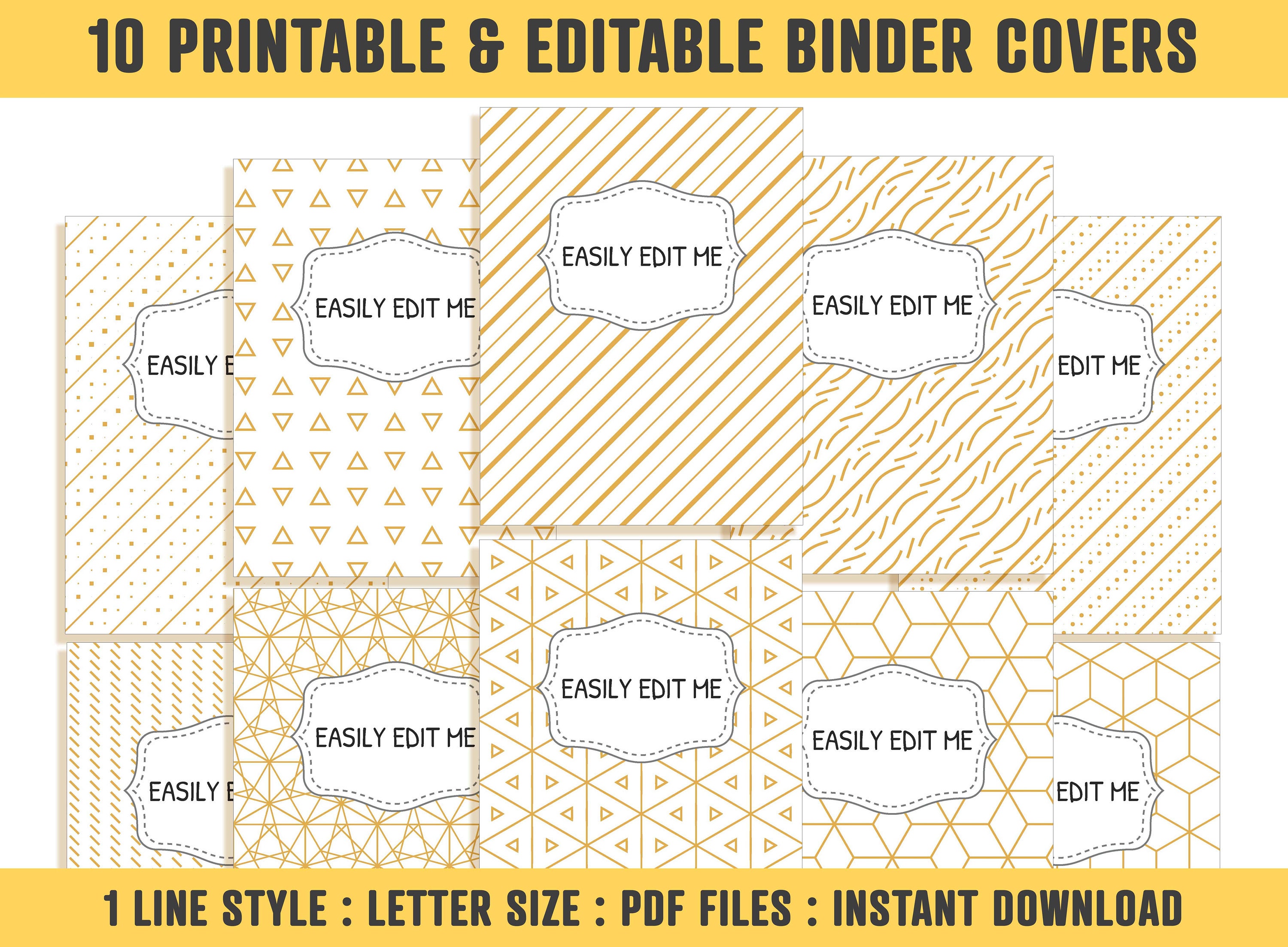 Binder Covers White and Gold 10 Printable & Editable Binder - Etsy