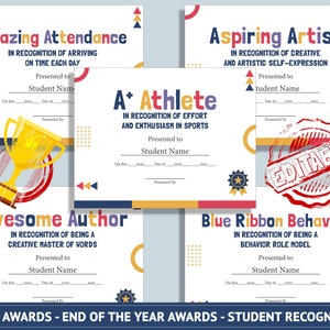 Editable Classroom Awards for Middle and High School Students, End of ...