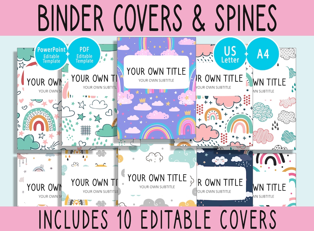 10 Editable Cloud Sky Rainbow Binder Covers Includes 1 - Etsy