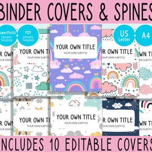 10 Editable Cloud Sky Rainbow Binder Covers Includes 1 - Etsy