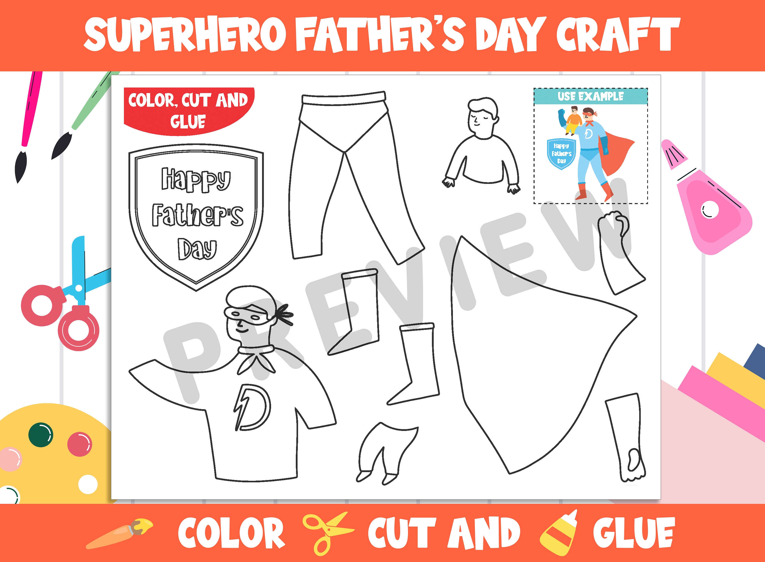 Superhero Father's Day Craft Activity - Color, Cut, and Glue for Prek ...