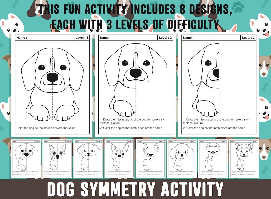 Dog Symmetry Worksheet, Puppy Theme Lines of Symmetry Activity, 24 ...