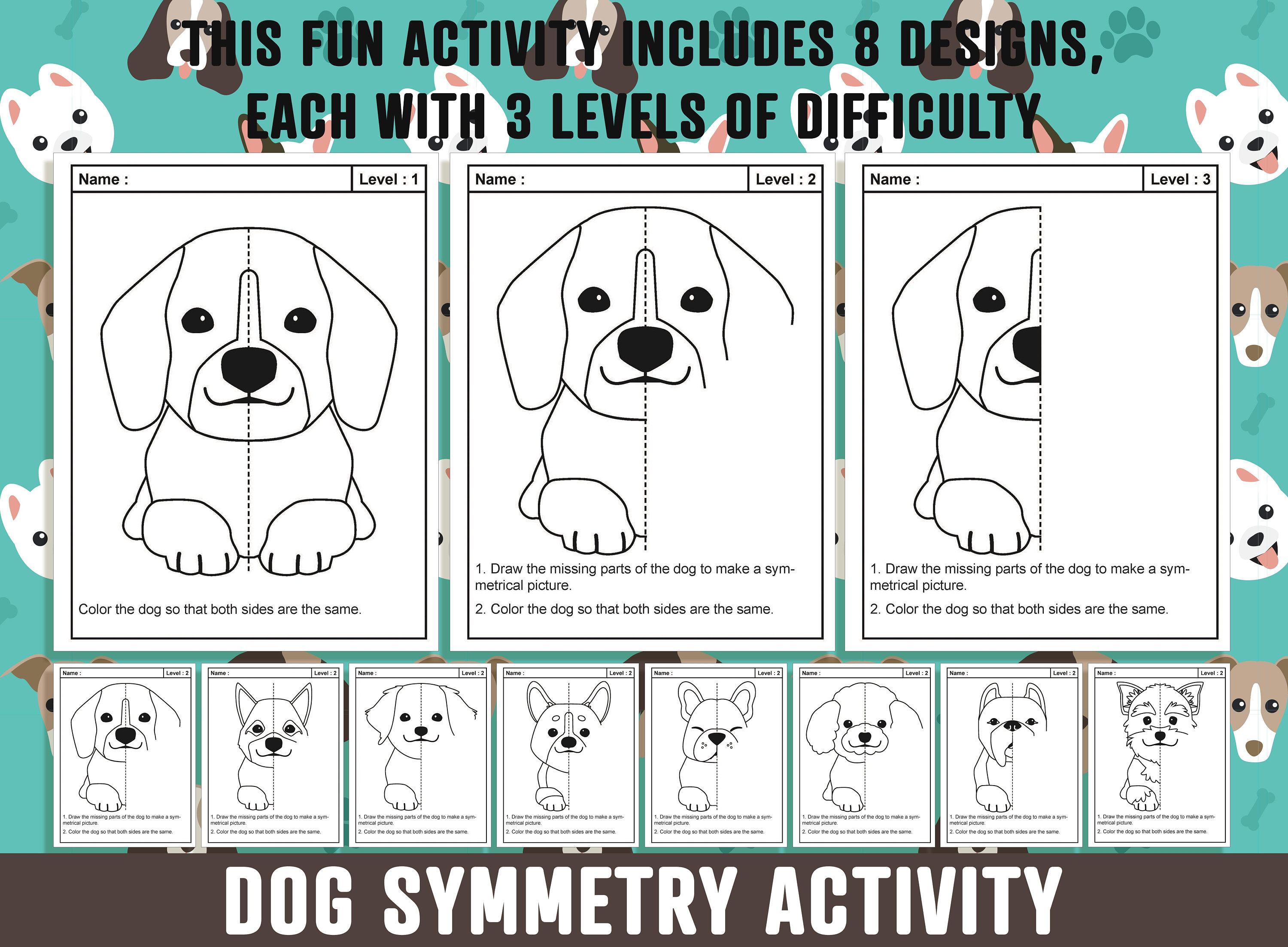 Dog Symmetry Worksheet, Puppy Theme Lines of Symmetry Activity, 24 ...