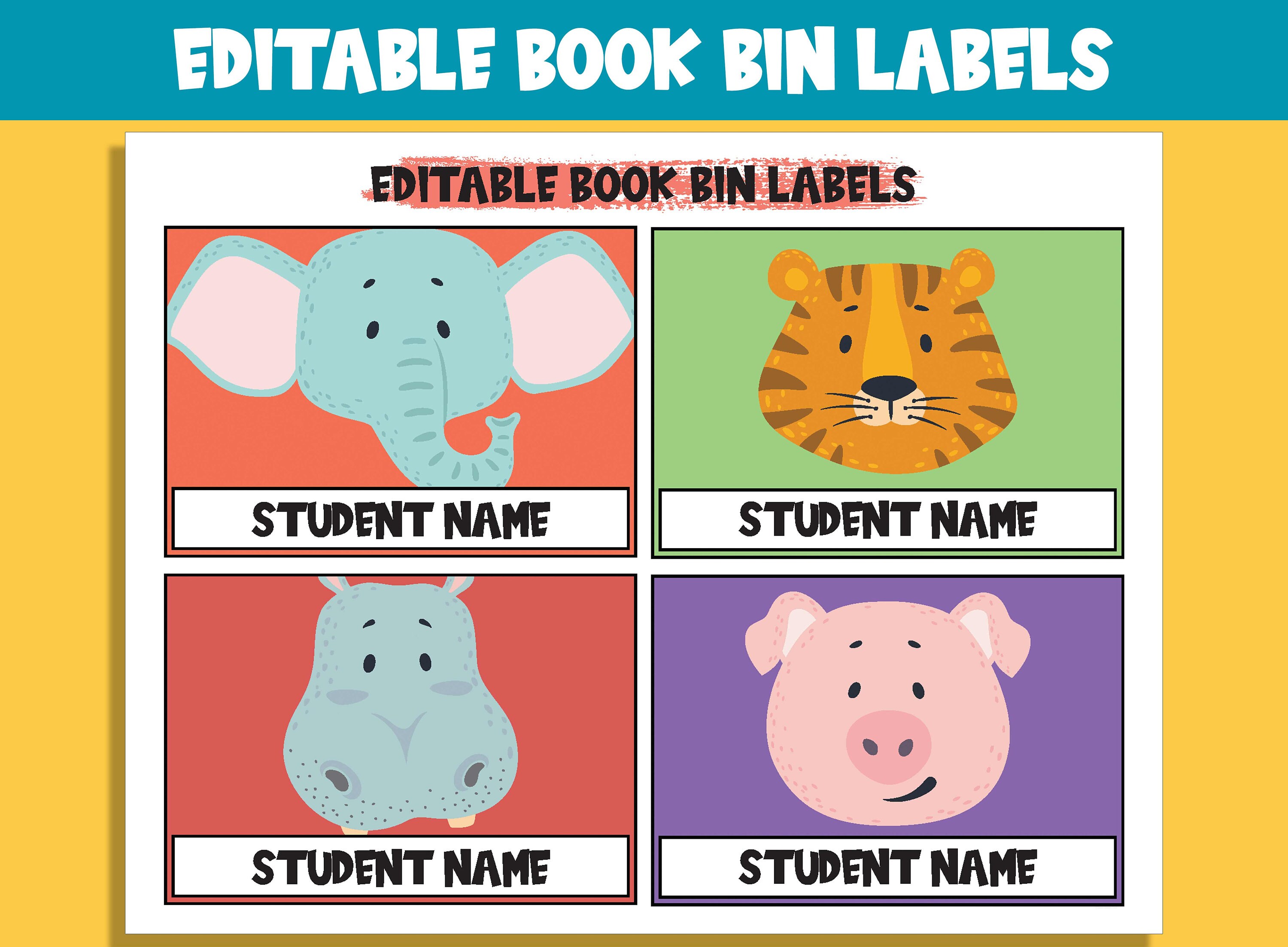 Editable Cute Animal Library Book Bin Labels: 16 Customizable Designs ...