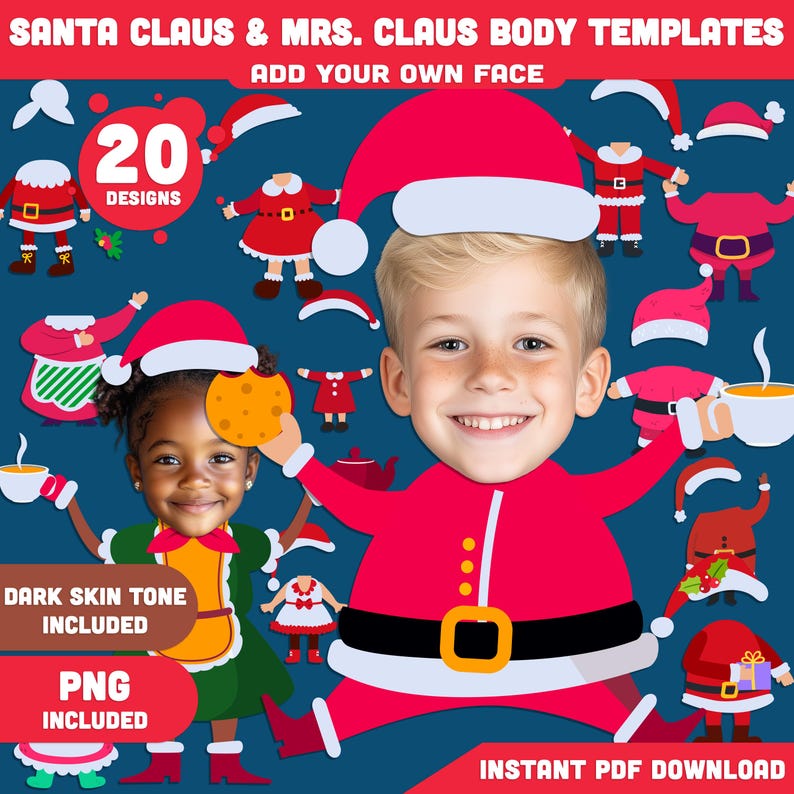 Printable Santa Claus & Mrs. Claus Body Templates, Add Your Face ...