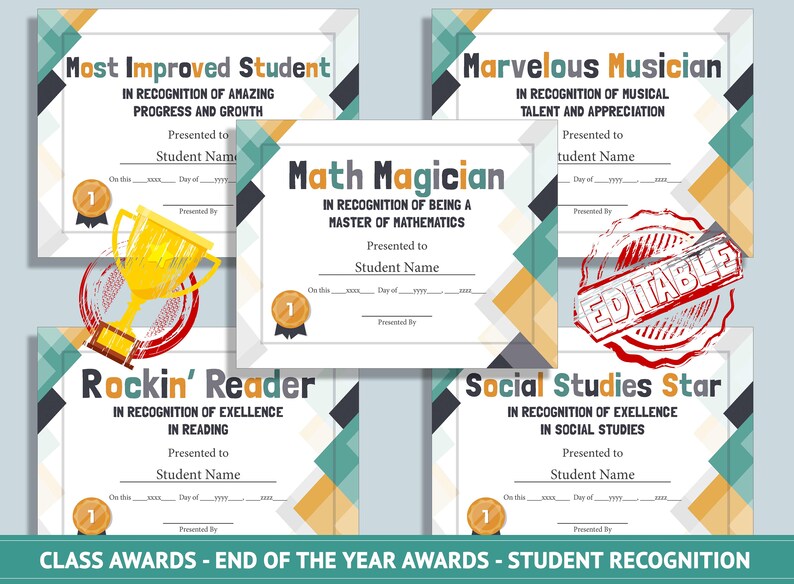 Editable Last Day of School Awards, End of the Year Awards, Student ...