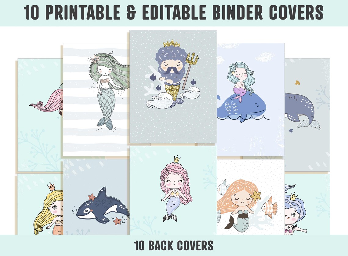 Mermaid Binder Cover 10 Printable & Editable Coversspines - Etsy