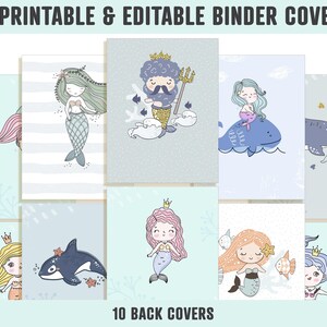 Mermaid Binder Cover, 10 Printable & Editable Covers+spines, Binder ...