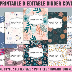 Stylist Floral and Flower Binder Cover, 10 Printable & Editable Binder ...