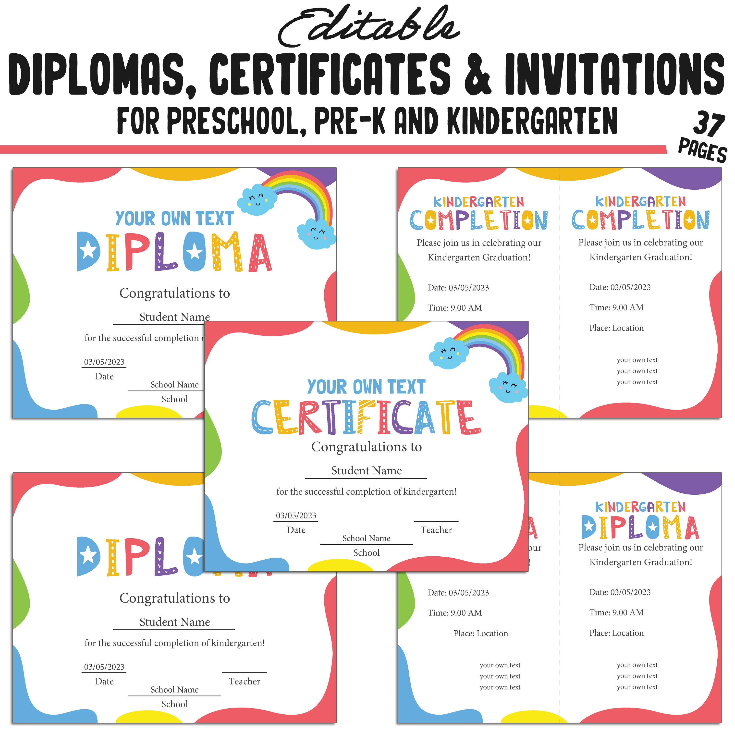 37 Editable Kindergarten, Pre-k, and Preschool Diplomas, Certificates ...