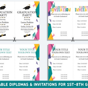 Editable First Grade, Second Grade to 8th Grade Diploma Certificate of ...