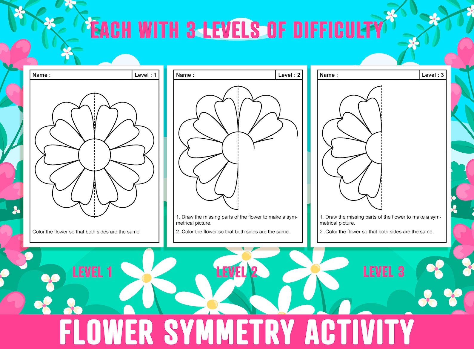 Flower Symmetry Worksheet, Flower Theme Lines of Symmetry Activity, 24 ...