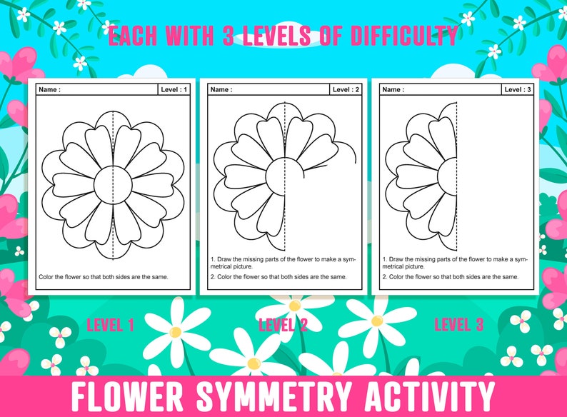 Flower Symmetry Worksheet, Flower Theme Lines of Symmetry Activity, 24 ...