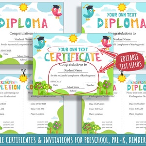 Kindergarten Certificate, Editable Preschool Completion Certificates ...