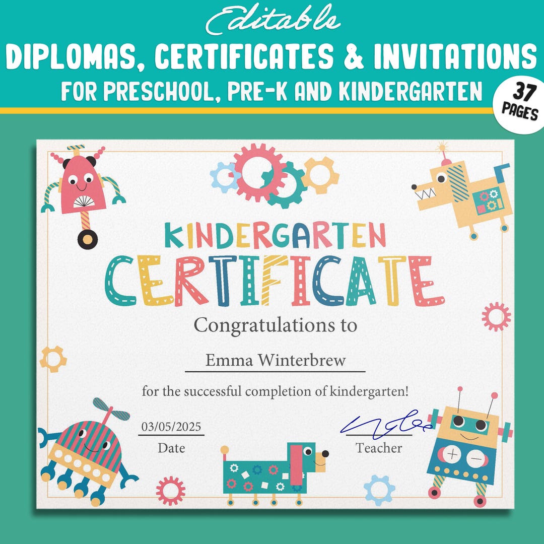 Robot-themed Preschool and Kindergarten End-of-year Celebration Kit: 37 ...