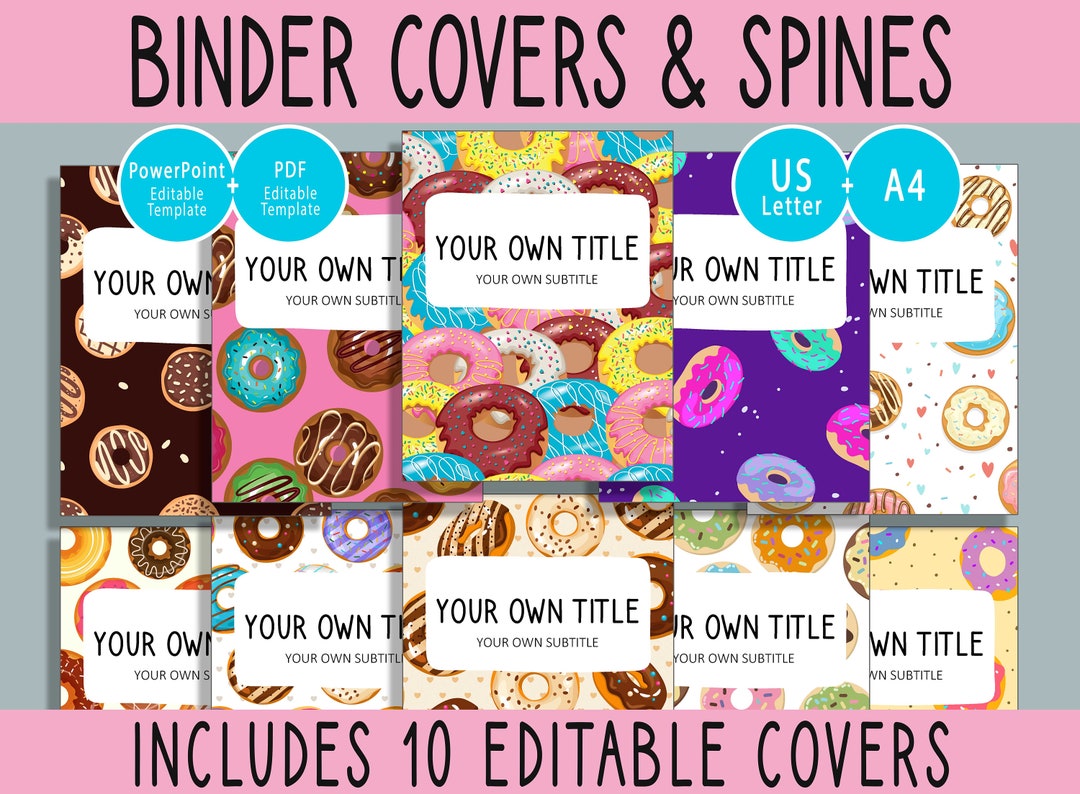 10 Editable Sweet Donut Binder Covers, Includes 1, 1.5, 2 Spines ...