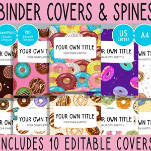 10 Editable Sweet Donut Binder Covers, Includes 1, 1.5, 2" Spines ...