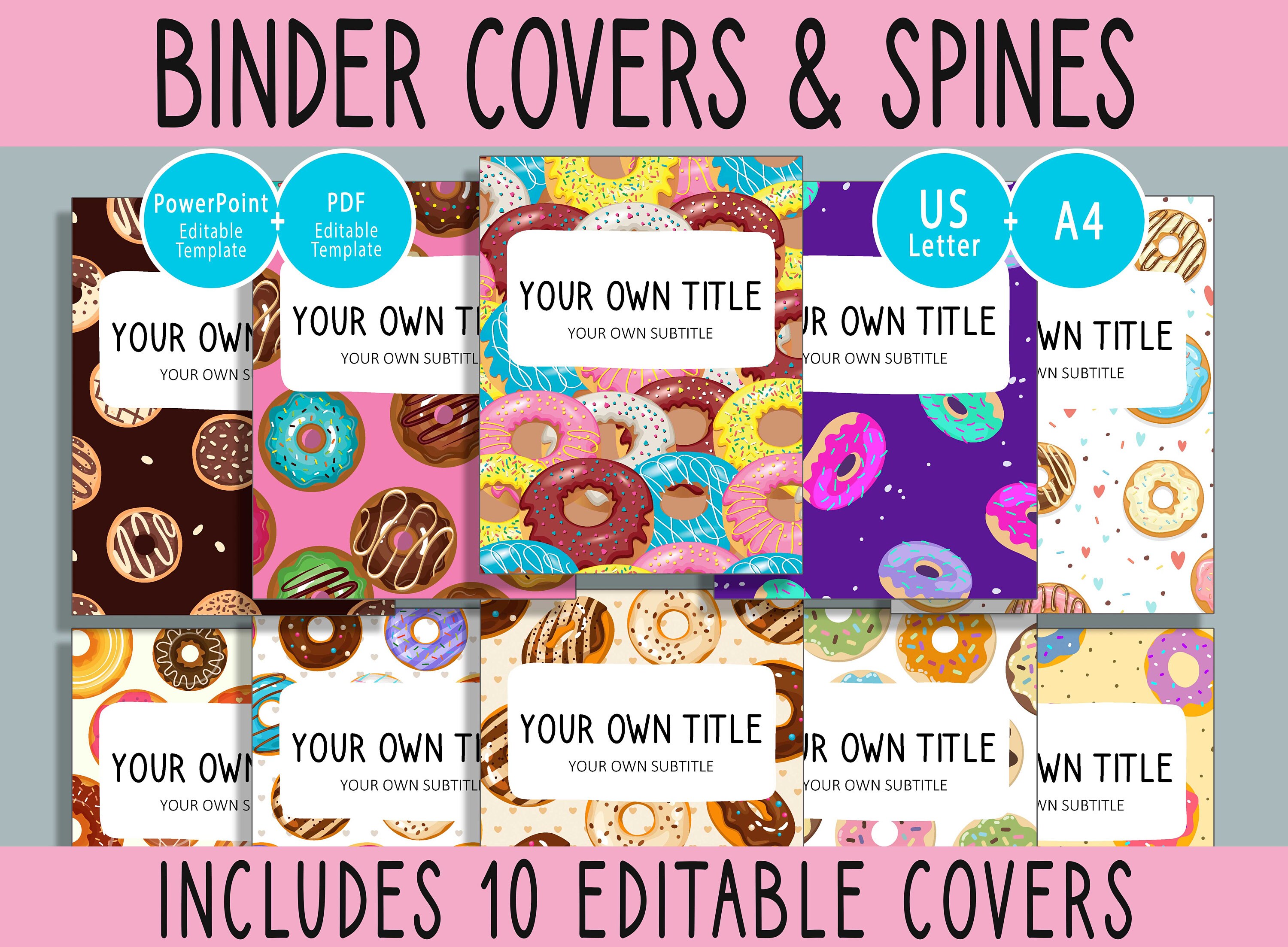 10 Editable Sweet Donut Binder Covers, Includes 1, 1.5, 2 Spines ...