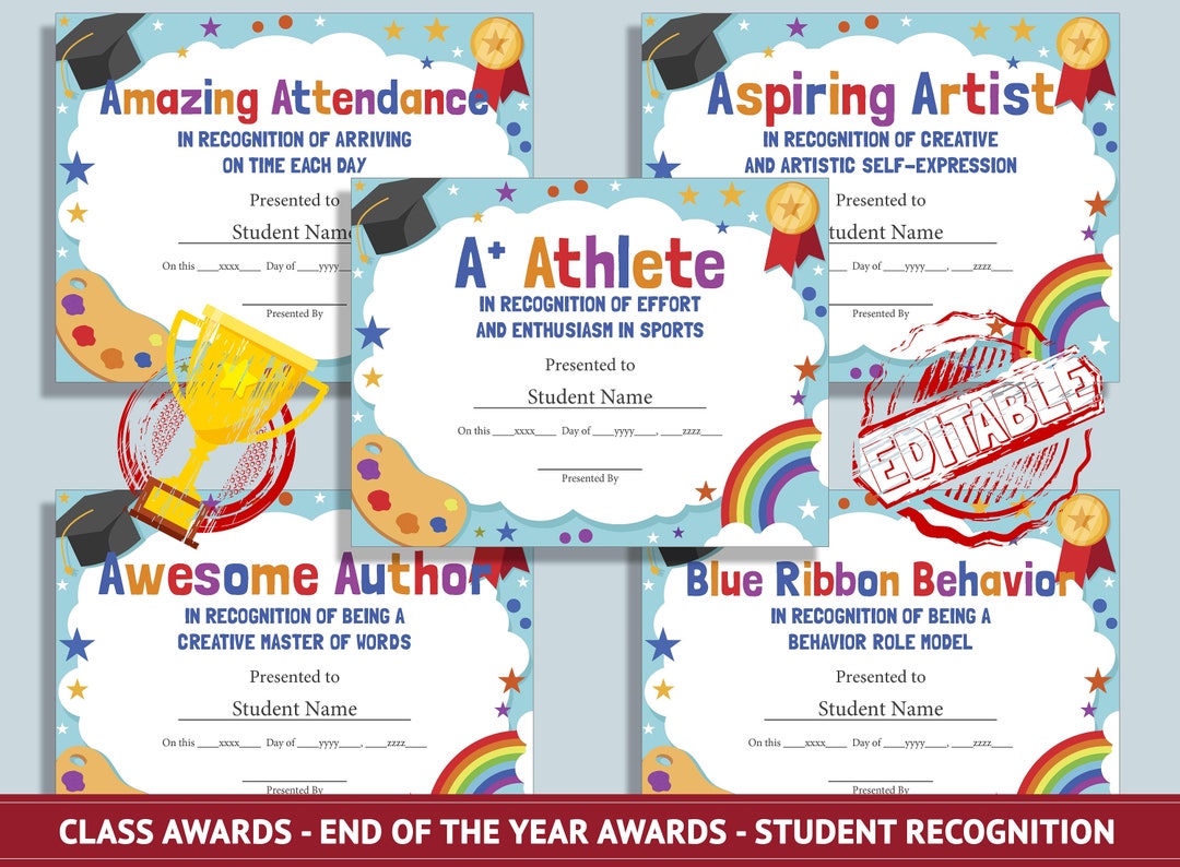 Editable Student Awards, End of the Year Classroom Awards Student ...