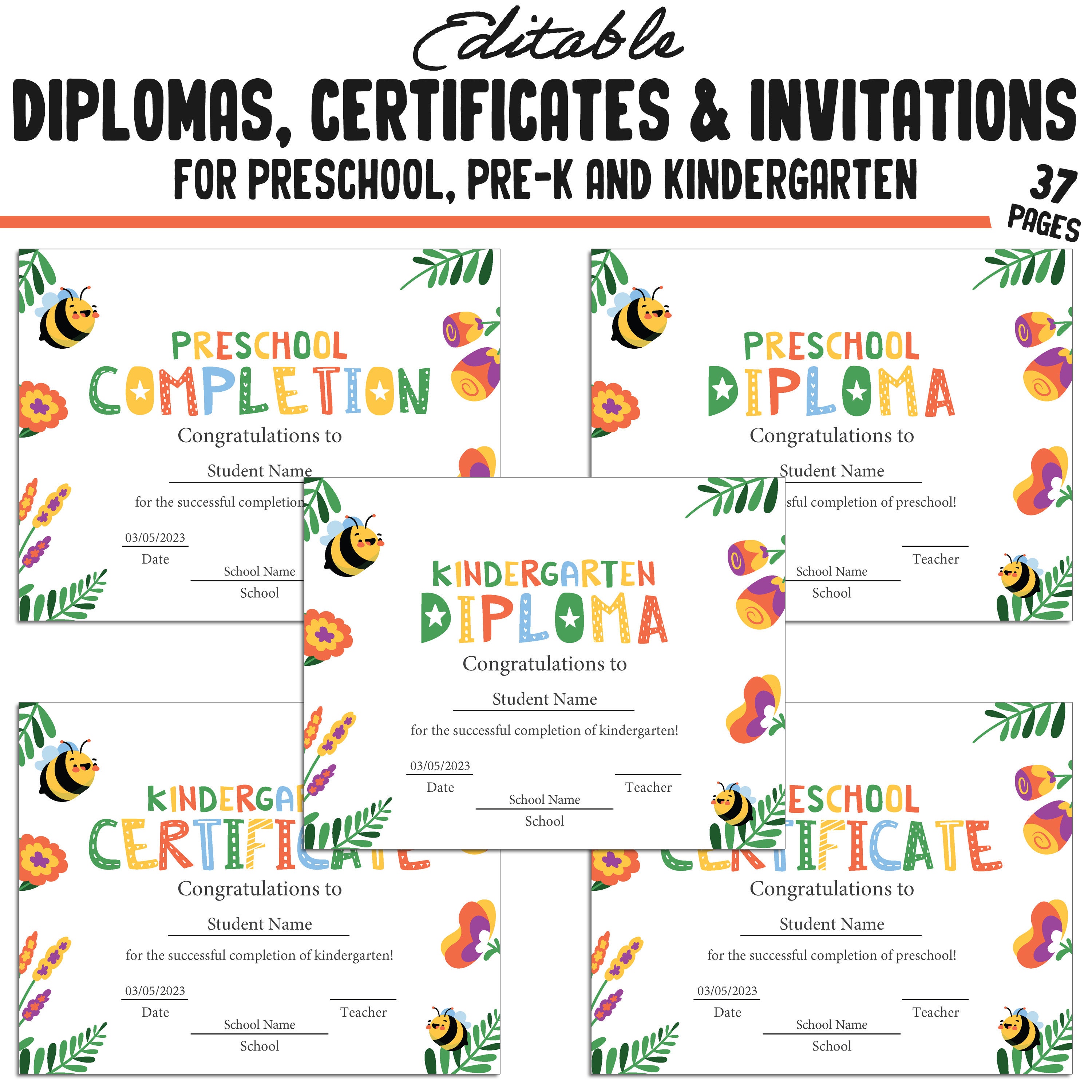 Kindergarten, Preschool, Pre K Graduation Certificates, Diplomas ...